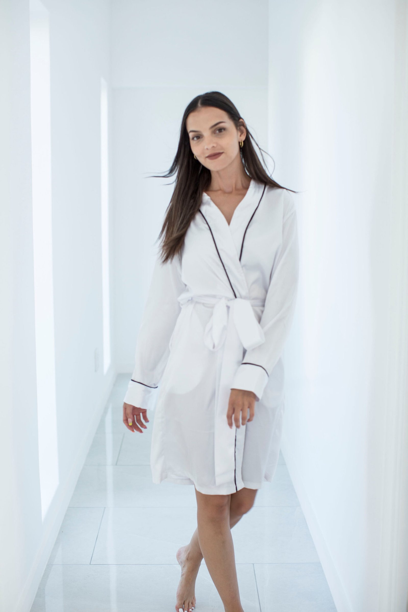 White Midi Satin Luxe Robe | Soigne Collection